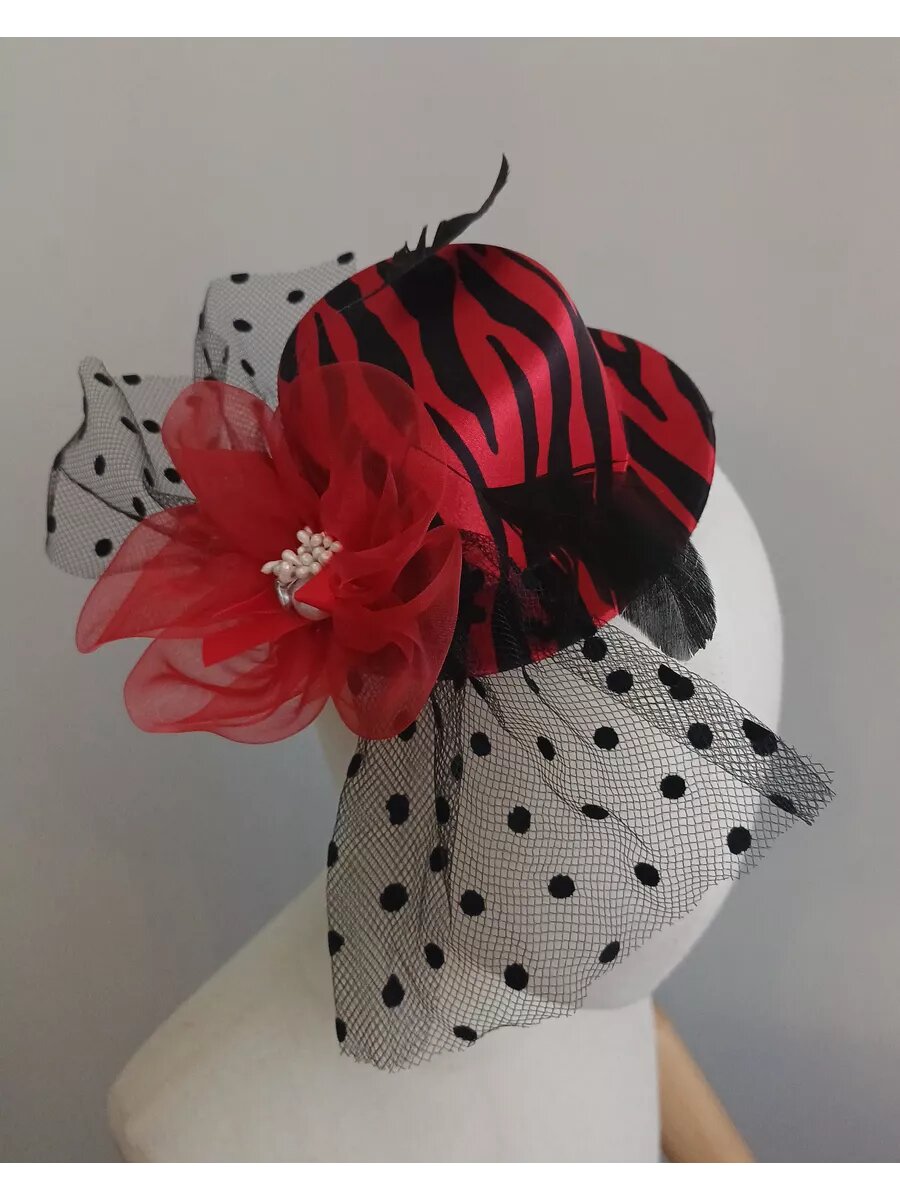 Шляпка 12 кг счастья "Красно-черные полоски", карнавальная, женская, 13см