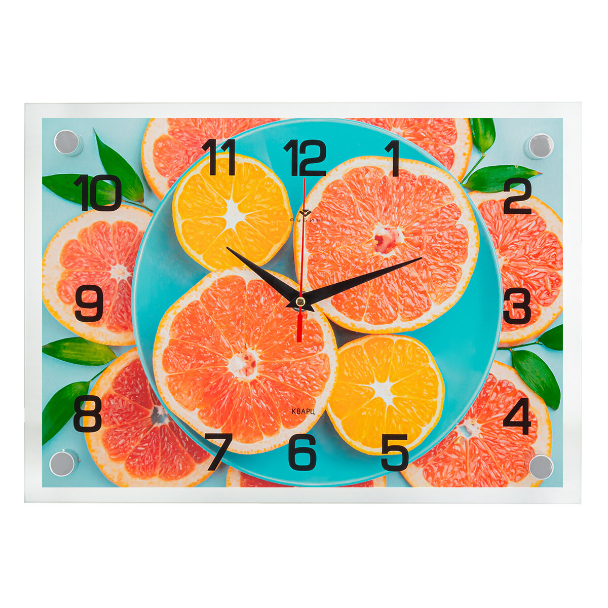Часы настенные Рубин 2535-308"Цитрусы", кварцевые, прозрачные, МДФ/стекло, плавный ход, арабские цифры