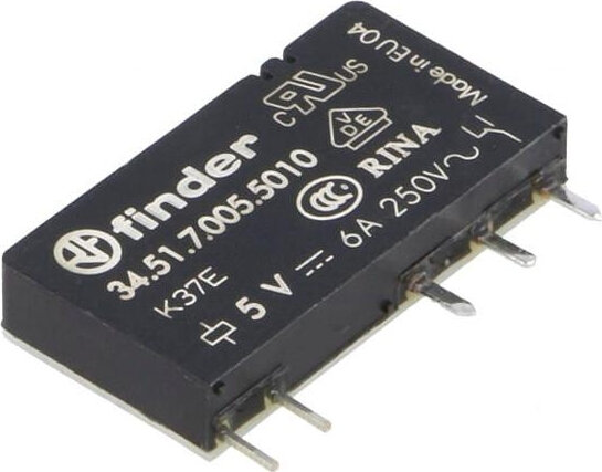 Реле FINDER 34.51.7.005.5010 электромагнитное SPDT Uобмотки: 5ВDC 6A/250ВAC 6A/30ВDC 1шт