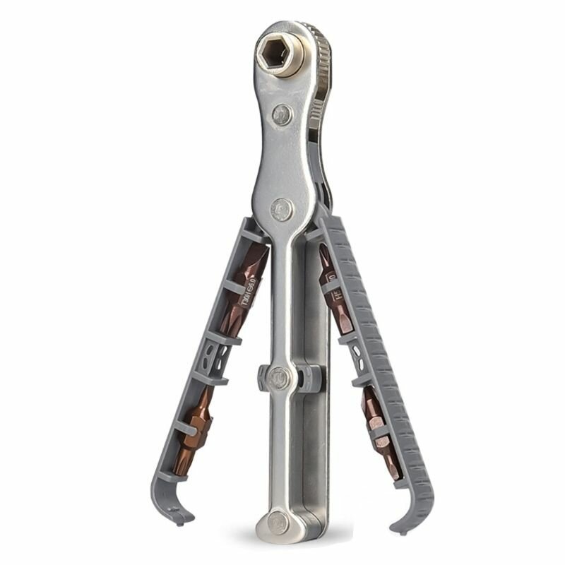 Многофункциональная двусторонняя отвертка с храповым механизмом 8 в 1-серая