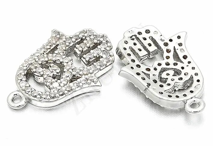 Латунные подвески Хамса с цирконием, ZHUKOU, VD60 Rhodium