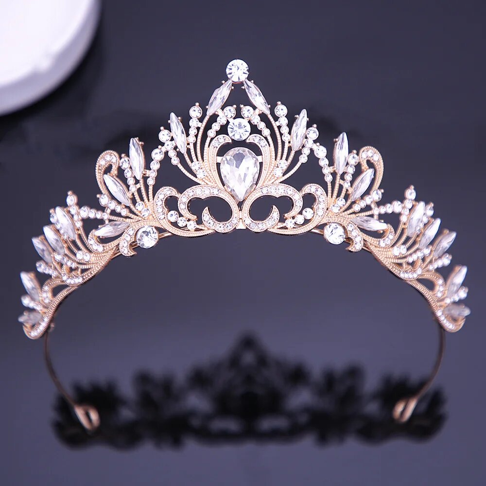 DIEZI розово-красная кристальная тиара gold white