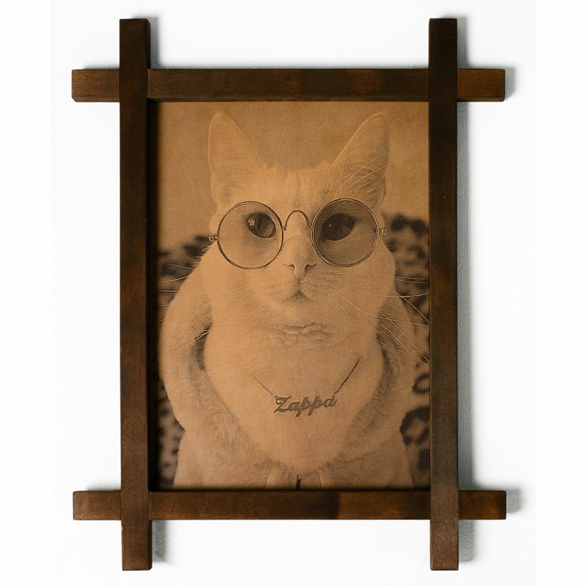 Картина интерьерная из кожи "Кошка в очках", BoomGift