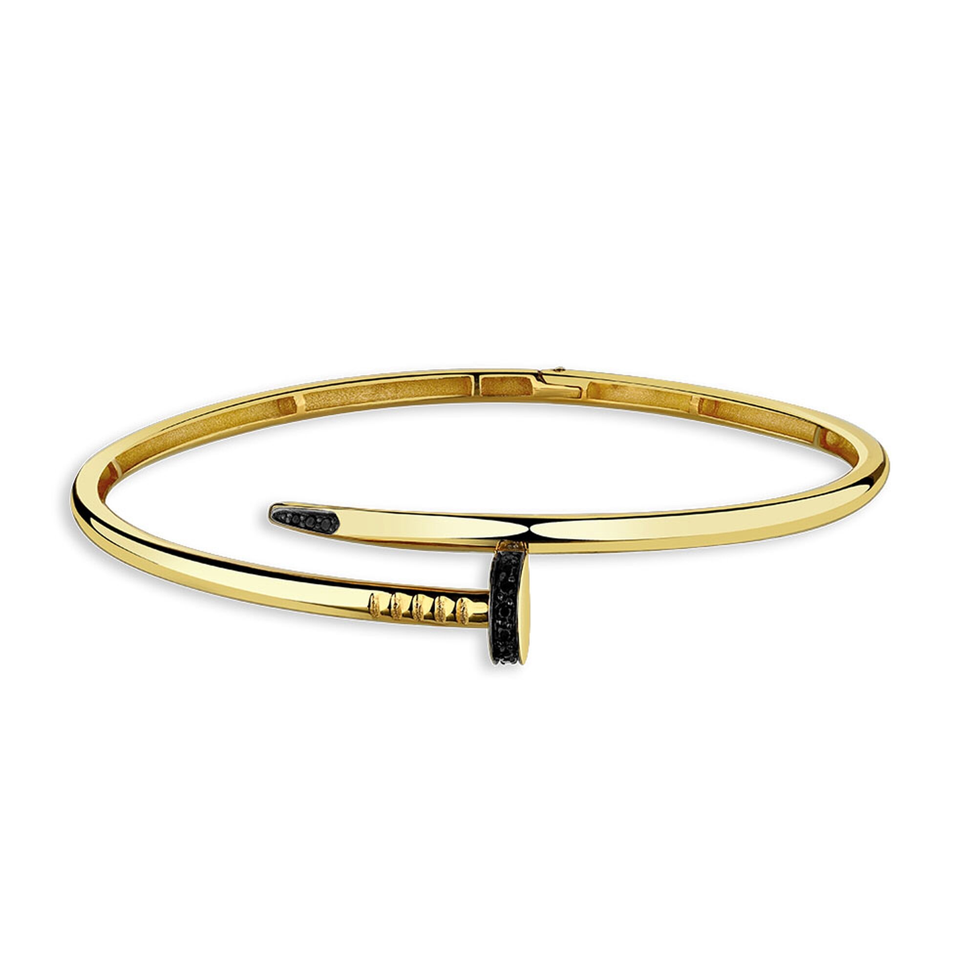 Жесткий браслет, желтое золото, 585 проба, фианит