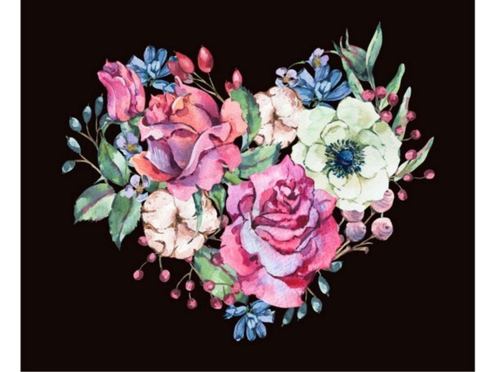 Холст с красками по номерам "Сердце из цветов" (24цв.) 30х40 см, в к 41x32x3 см