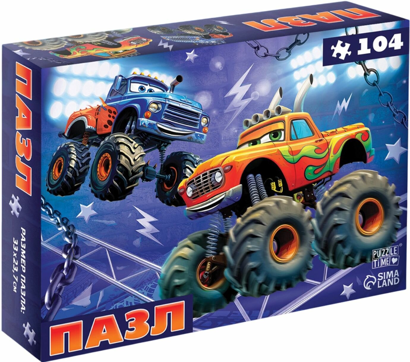 Пазлы "Мощные машины", классическая развивающая головоломка для детей, паззл из 104 элемента