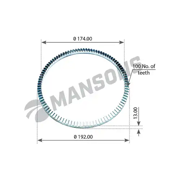MANSONS 100.067 зубчатое d192x174x13mm z=100nos\ scania p / g / r / t