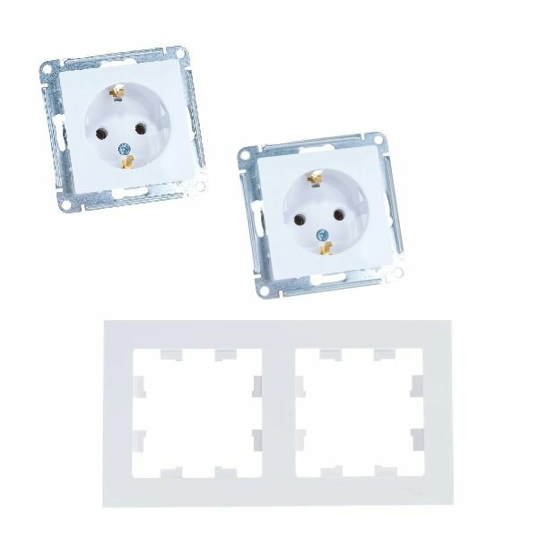 Розетка 1-м СП AtlasDesign 16А IP20 с заземлением механизм белый с рамкой 2
