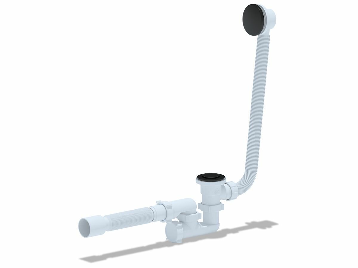 Сифон для ванны АНИ EC255BL черный клик-клак, регулируемый с гофрой 40*50