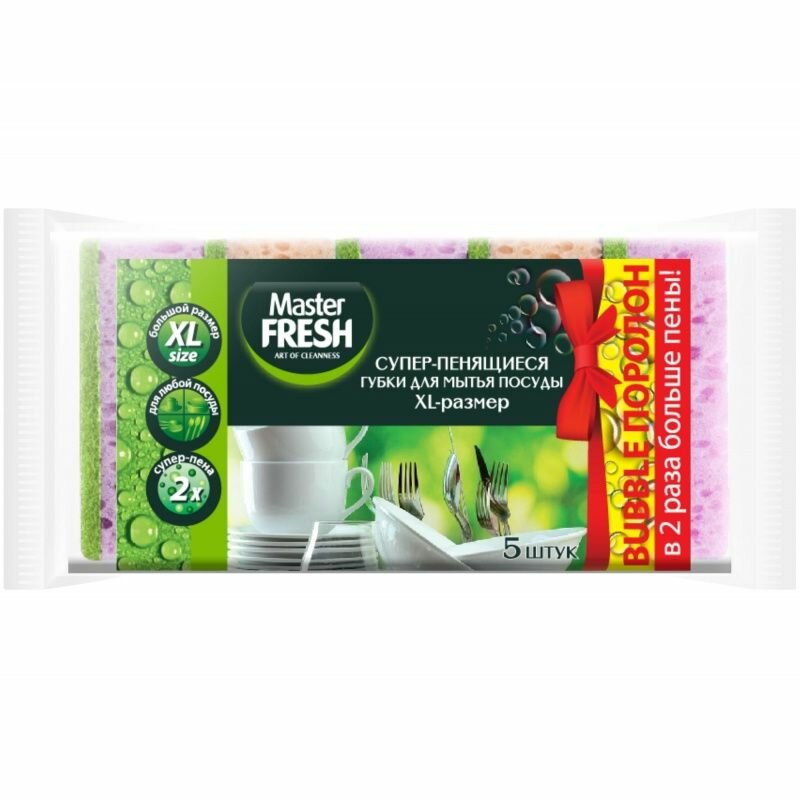 Губки для мытья посуды Master FRESH XL 5 шт, bubble-поролон
