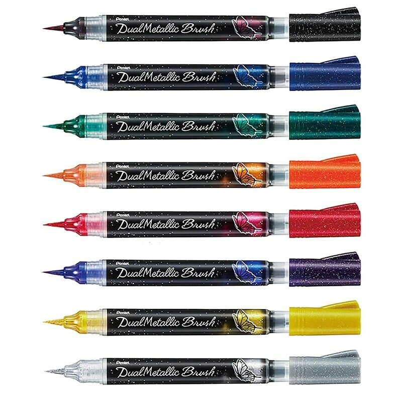 Маркер-кисть Pentel Сине-зеленый металлик, XGFH, с кнопкой подкачки чернил, 1-10 мм, в блистере