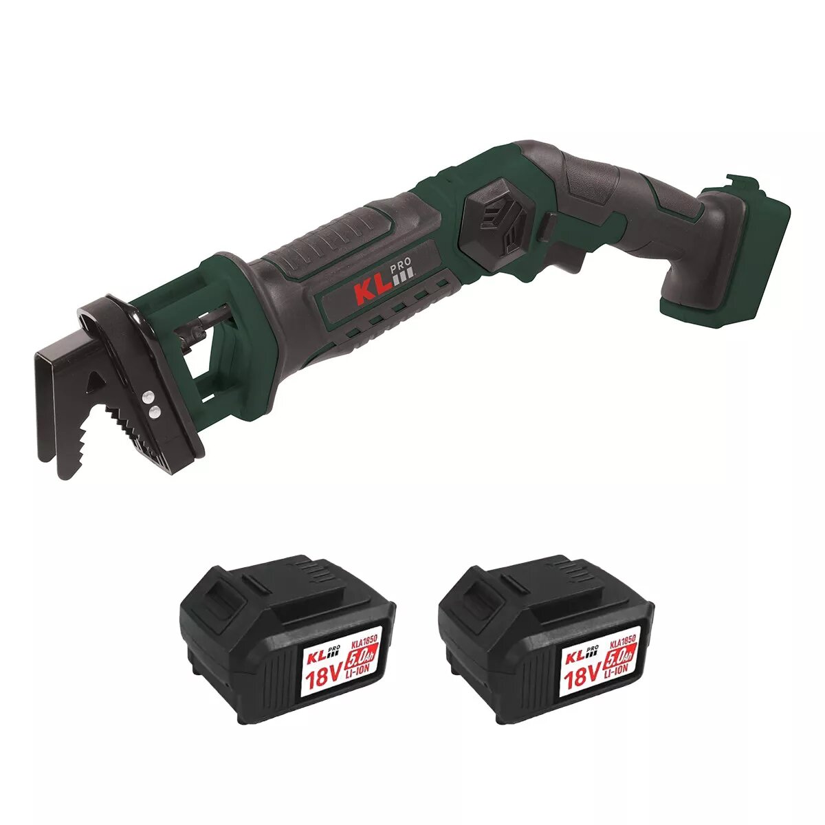 Профессиональная сабельная аккумуляторная пила KLPRO KLBTK18-50 (18В, Li-ion-2шт 5,0Ач, ЗУ 4,5А 2200об/мин)