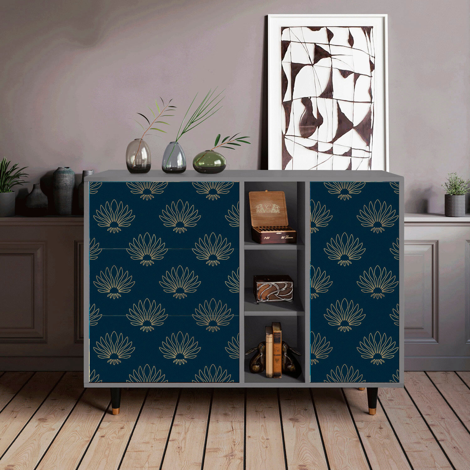 Комод - STORYZ - BS2 Blue Lotus, Разер - 125 x 97 x 48 см , Цвет корпуса - Серый
