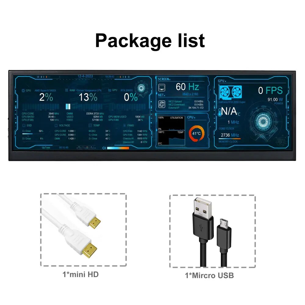 Wisecoco 12,6-дюймовый портативный монитор Aida64 Non-Touch Monitor