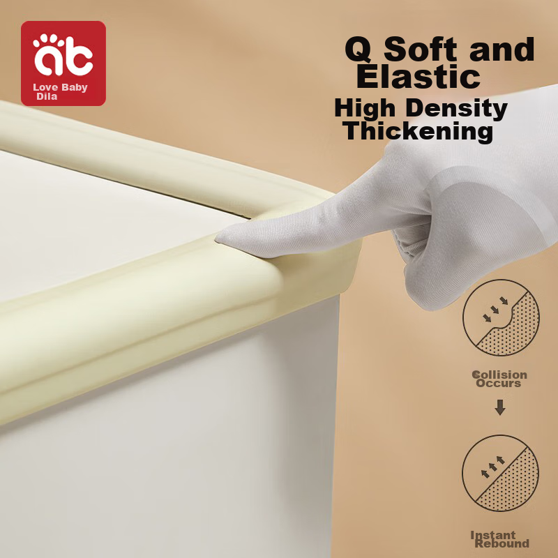 AIBEDILA Baby Safety Edge Guards, L-Shaped Thickened No-Adhesive 3m Adhesive, Beige, 2 Meters, 4 Anti-Collision Corners