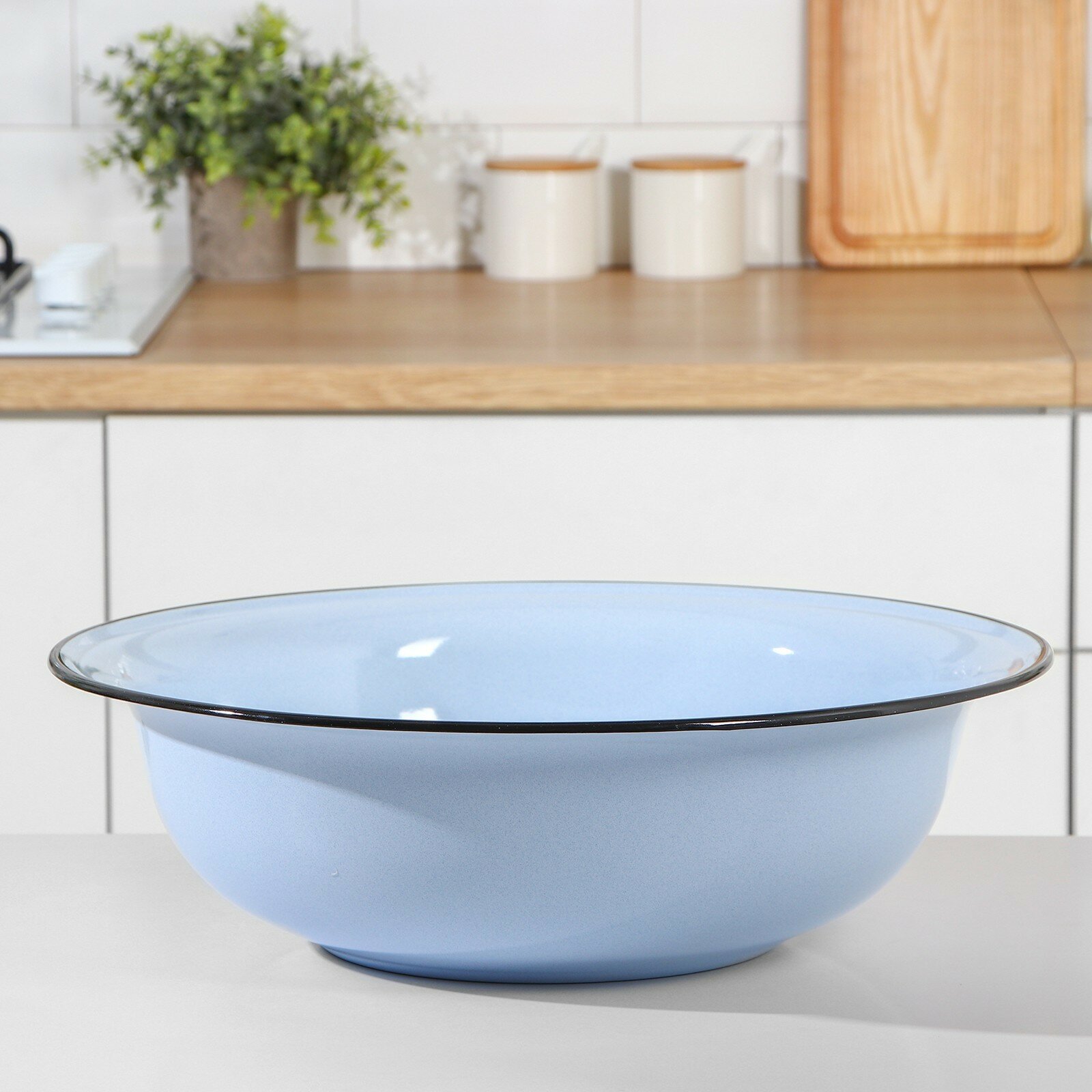 Тазик эмалированный, универсальный 12 л, 46×13 см, цвет голубой