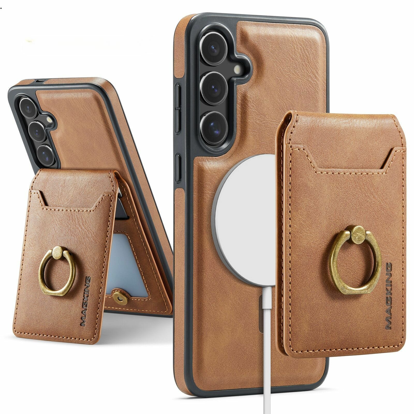 DG.Ming Кожаный деловой чехол для Samsung Galaxy S25+/S25 Plus (Самсунг Галакси С25+/C25 Плюс) Чехол-кошелек Magsafe с сильным магнитом/блокировкой RFID/карманом/металлическим кольцом