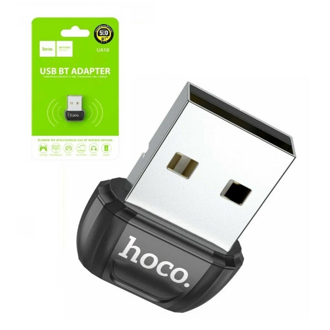 Bluetooth адаптер Hoco UA18 BT 5.0, блютуз версия 5.0, черный