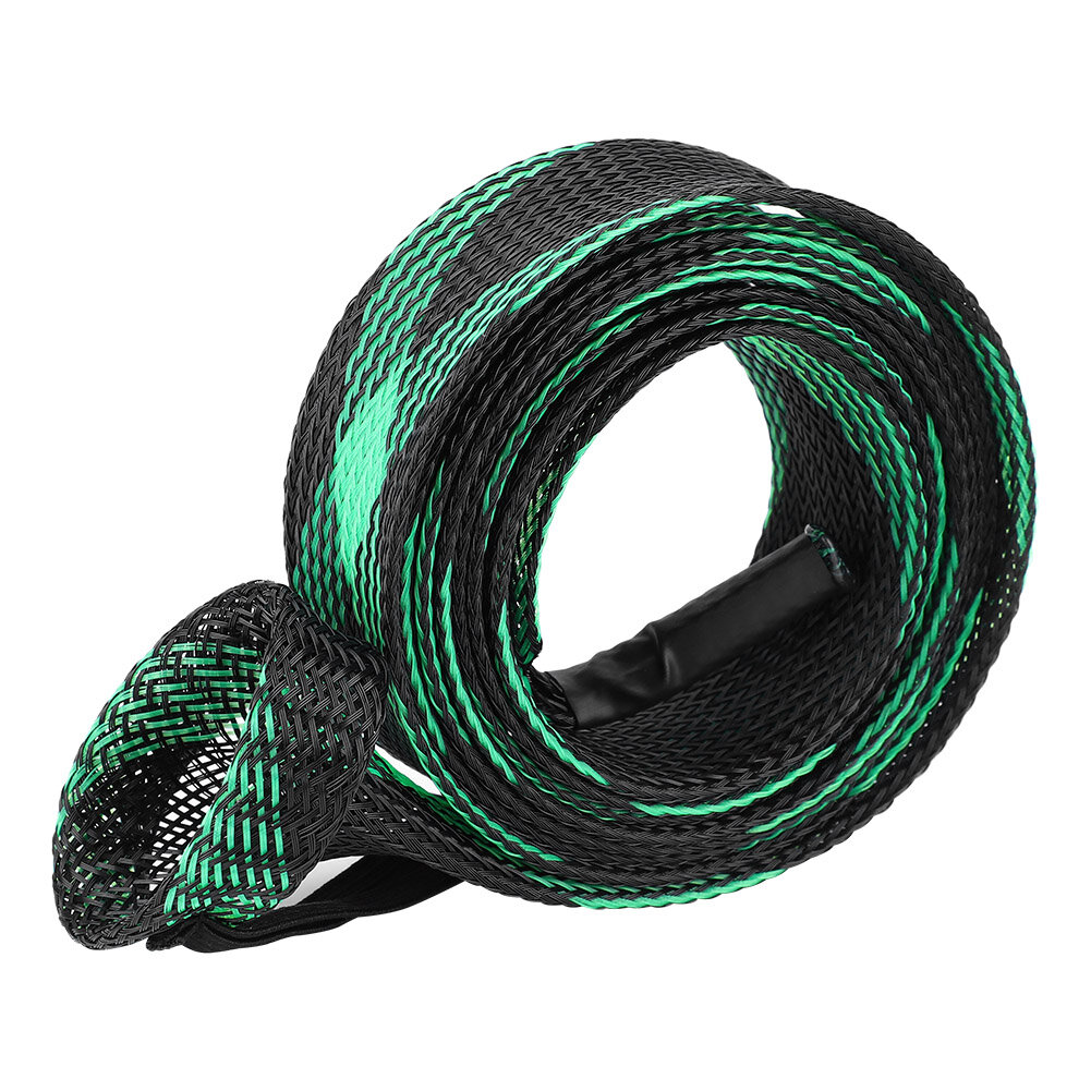 Braided Sleeve Expandable Casting Fishing Rod Pole Cover Protector (Black and Green Cross)
