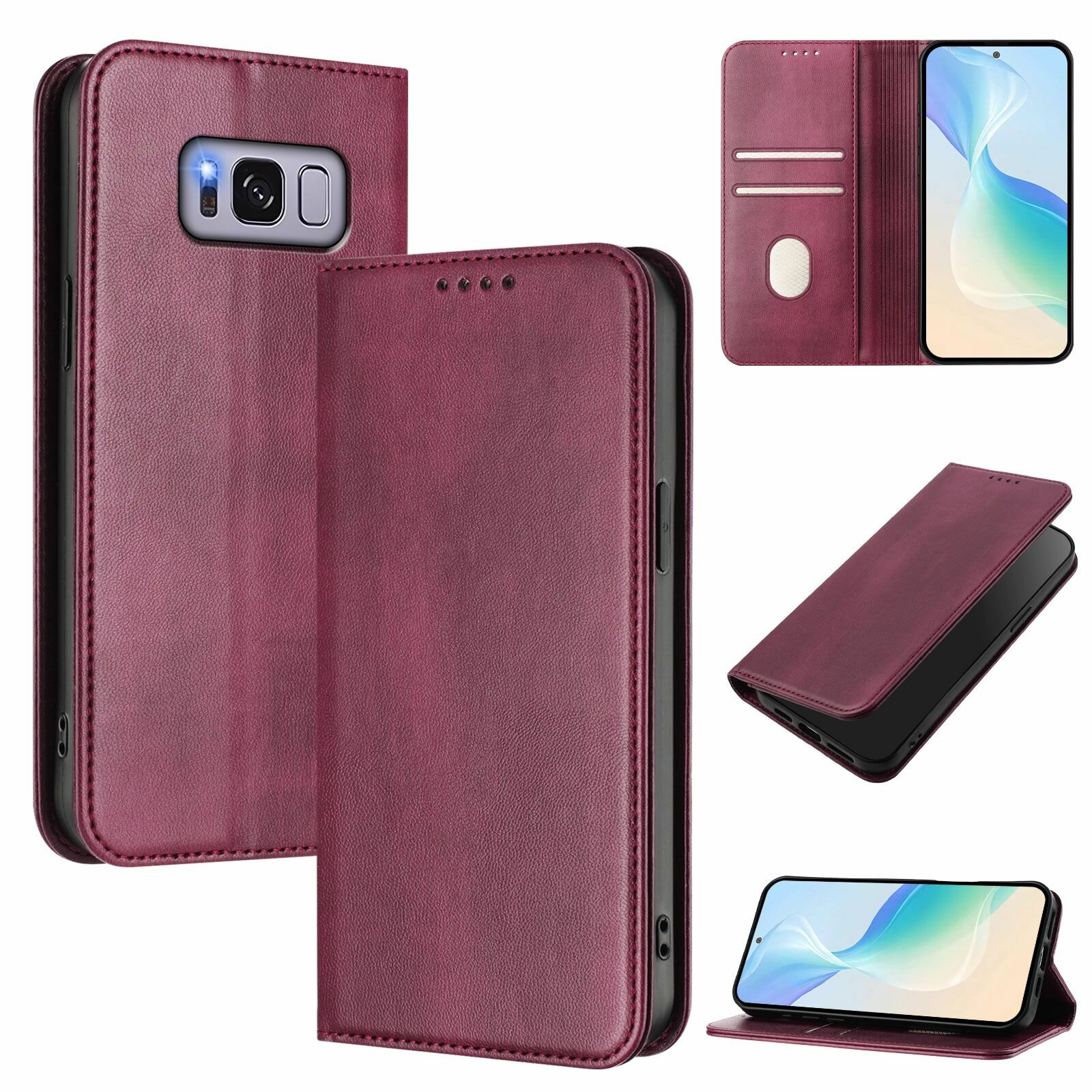 Кожаный чехол-книжка для Samsung Galaxy S8 Plus(Самсунг Галакси С8 Плюс )с отделениями для карт и кошельком, Функция блокировки RFID
