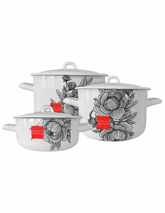 Набор кастрюль Лысьвенские эмали Urban flower, эмалированные, 1,45, 2,9 и 4,3 л