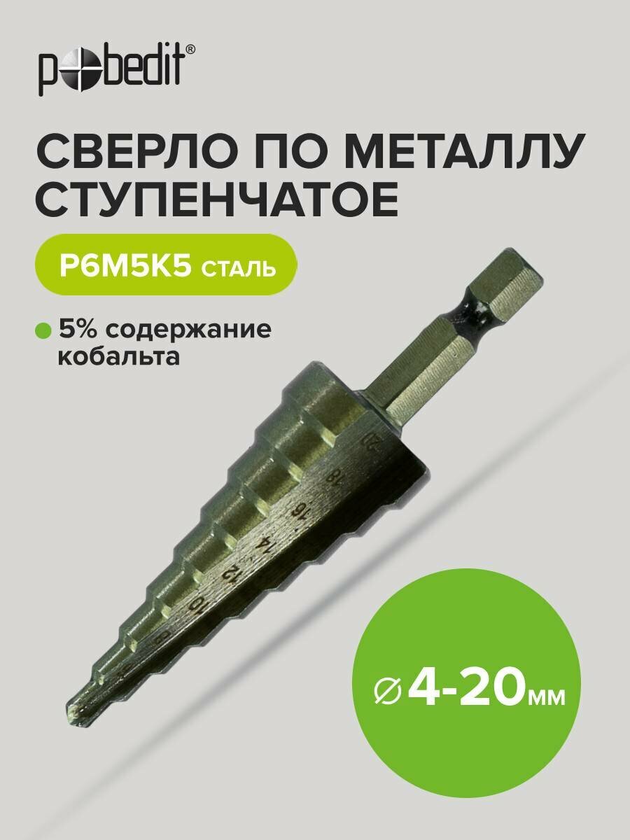 Сверло ступенчатое по металлу 4-20 мм, Pobedit(Победит)