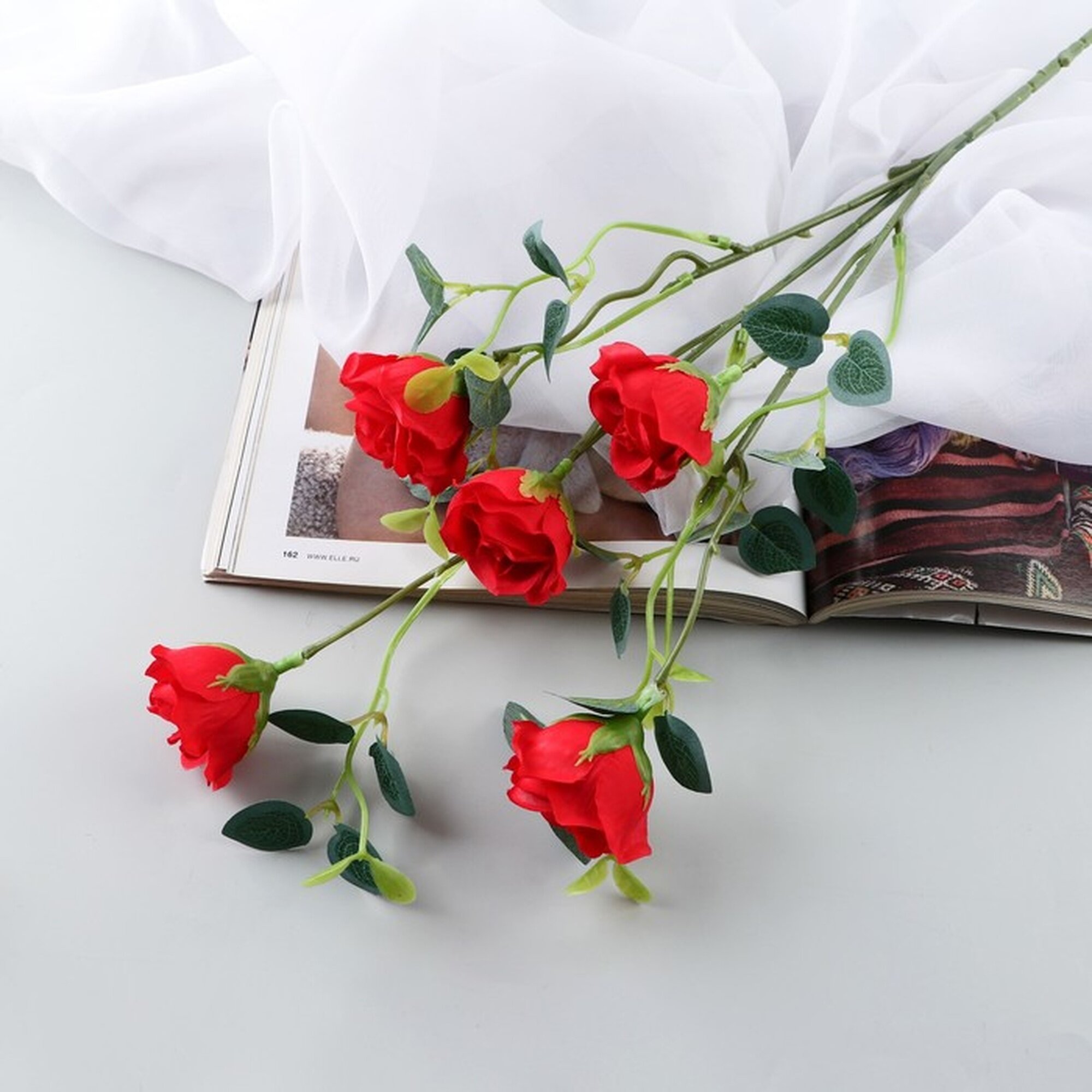 Искусственные цветы Poetry in flowers «Роза эустома», пластик, текстиль, высота 47 см