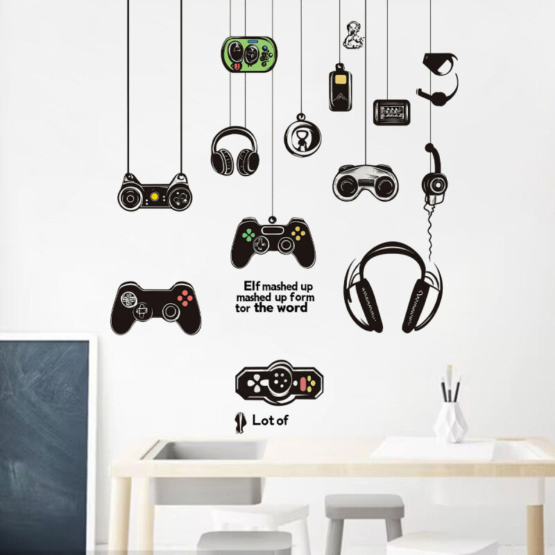 Наклейки на стену с мультяшным игровым контроллером, дизайн гарнитуры, съемные настенные художественные наклейки, самоклеящиеся, декор для спальни, гостиной, интернет-кафе, игровой комнаты, комнаты для мальчиков и подростков, 30x60 см, ПВХ