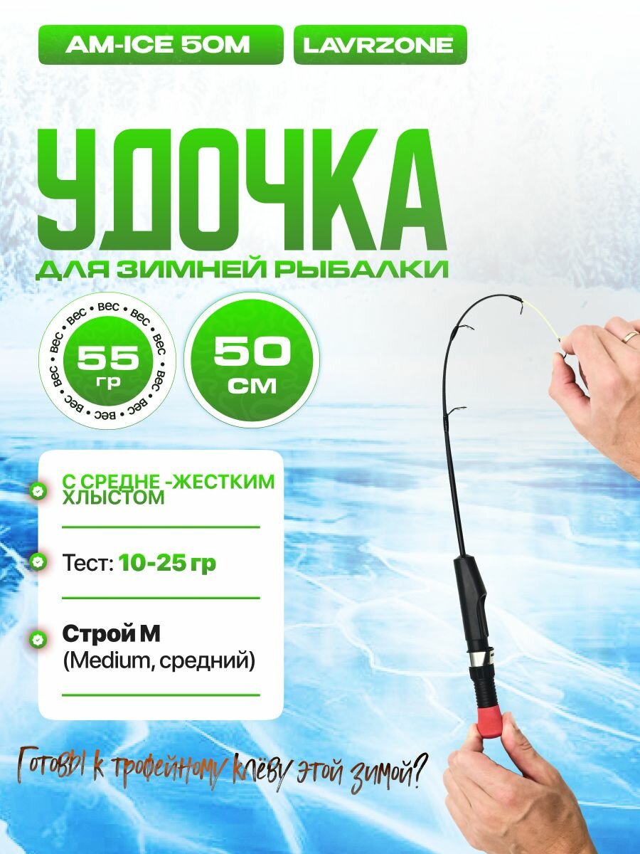 Z25_50M Удочка для зимней рыбалки LAVRZONE 50 см M (средне-жесткий хлыст) 10-25 гр для блеснения