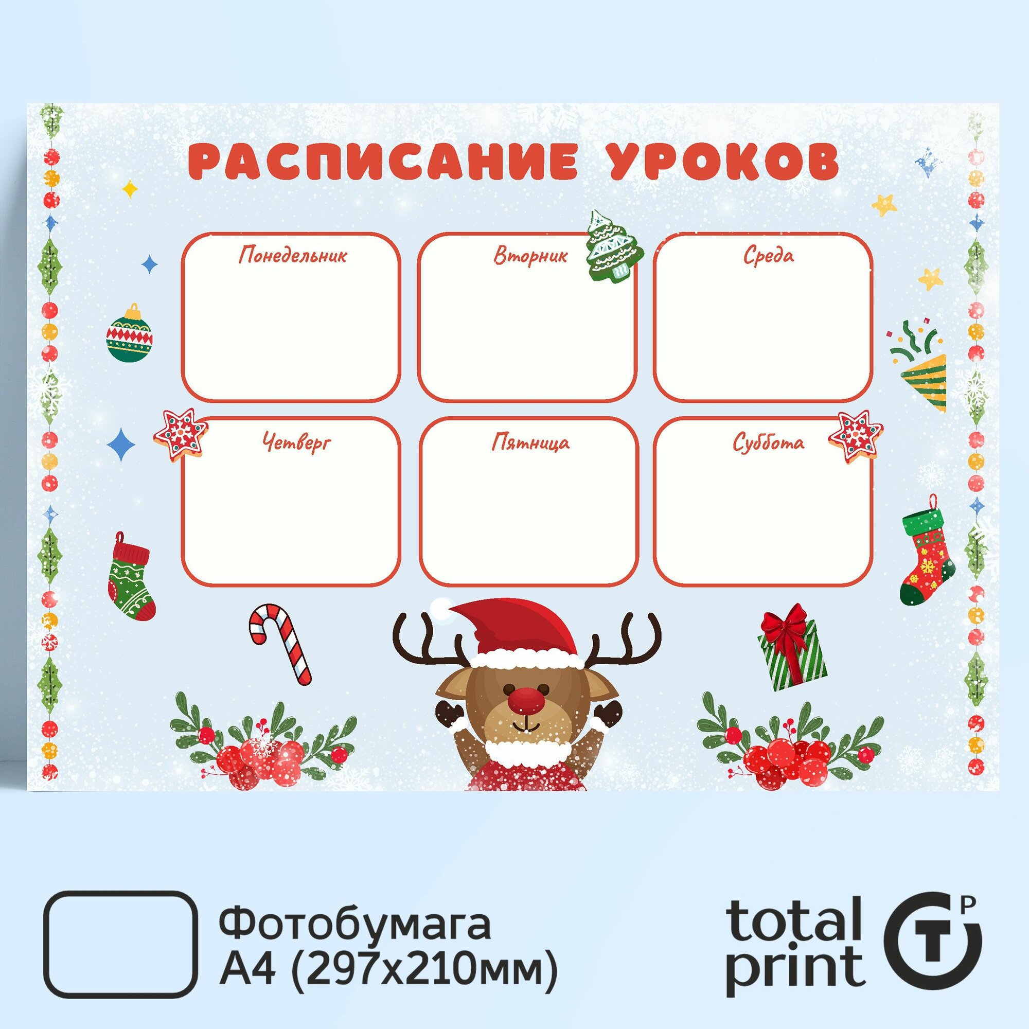 Школьное расписание уроков новогоднее, А4, TotalPrint