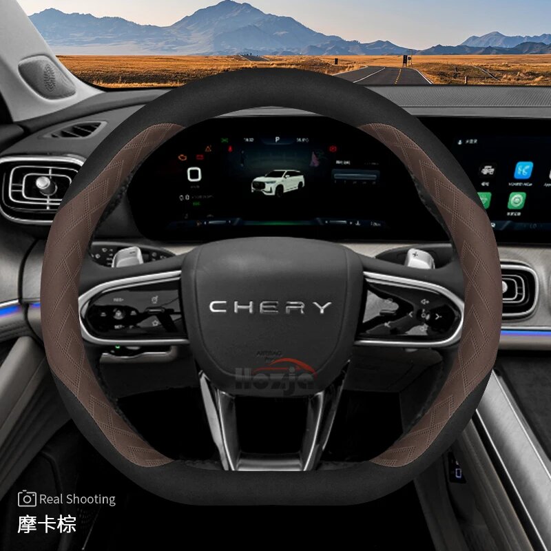 Кожаный чехол на руль автомобиля для Chery Tiggo 4 7 8 Pro Max Phev, вилка Omoda 5, suede D brown