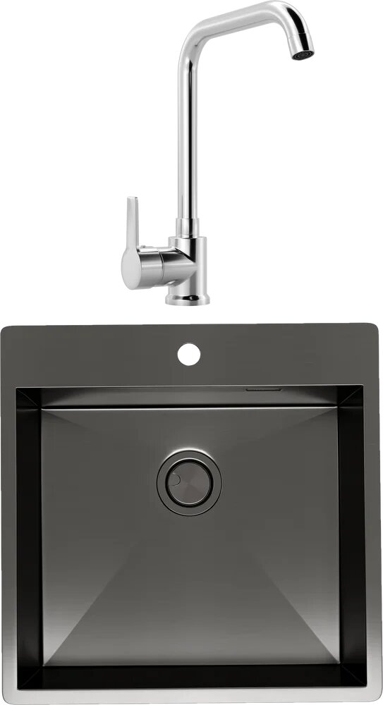 Комплект Мойка Reflexion Iseo RX2250BL 50x50, оружейная сталь, нержавеющая сталь / Смеситель MEGA Ege MG-PL10 глянцевый хром, хром