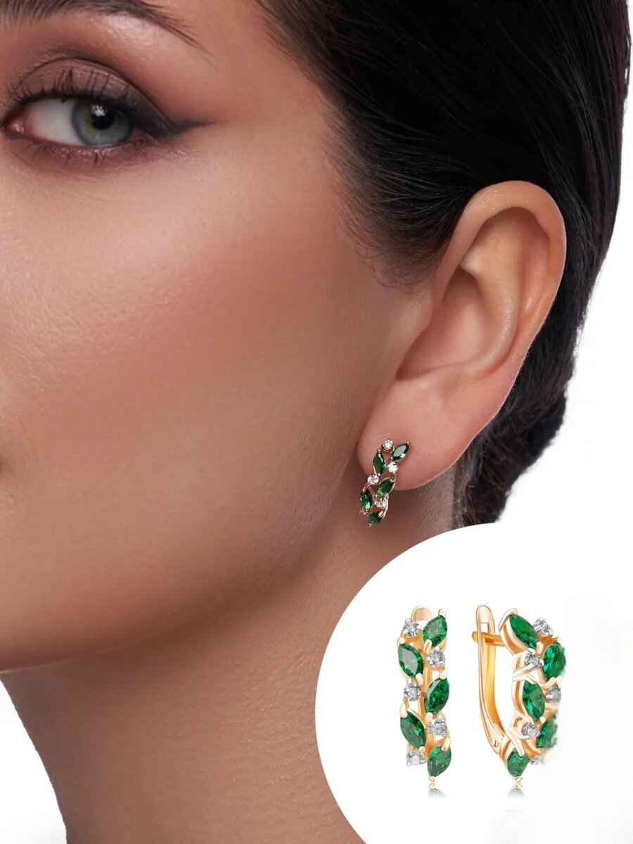 Серьги, серебро, 925 проба, золочение, фианит