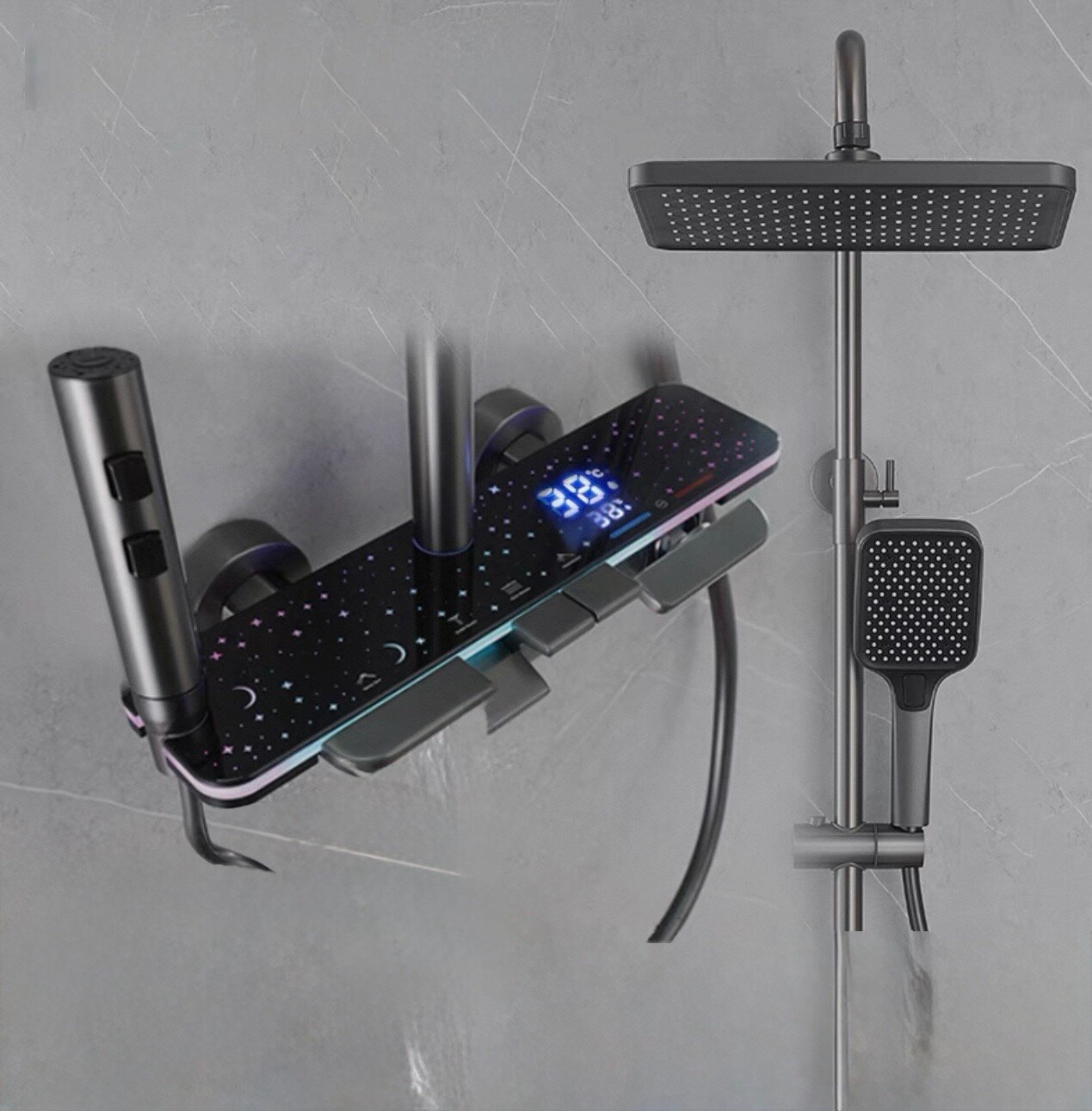 Смеситель для ванны с душем тропический с подсветкой и индикатором температуры смеситель черный/серый 160см