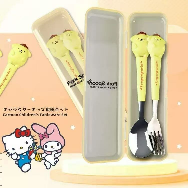 Детская посуда, посуда Sanrio Hello Kitty Melody Kuromi с силиконовой ручкой
