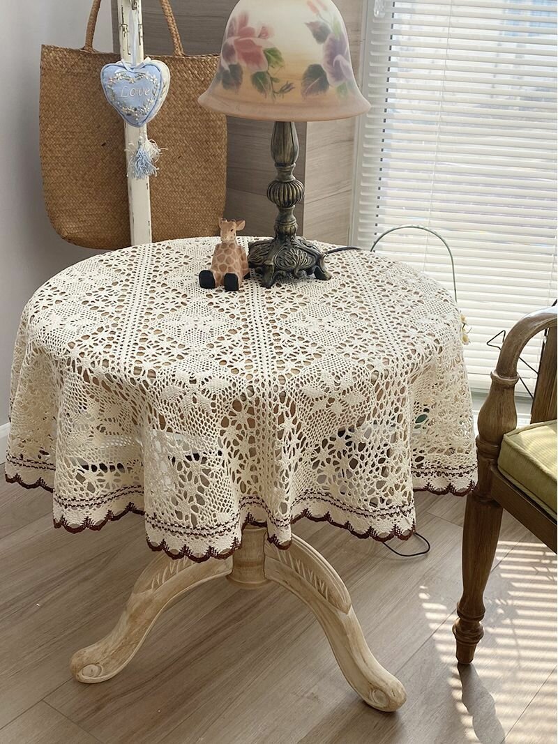 Хлопковая вязаная крючком полая скатерть