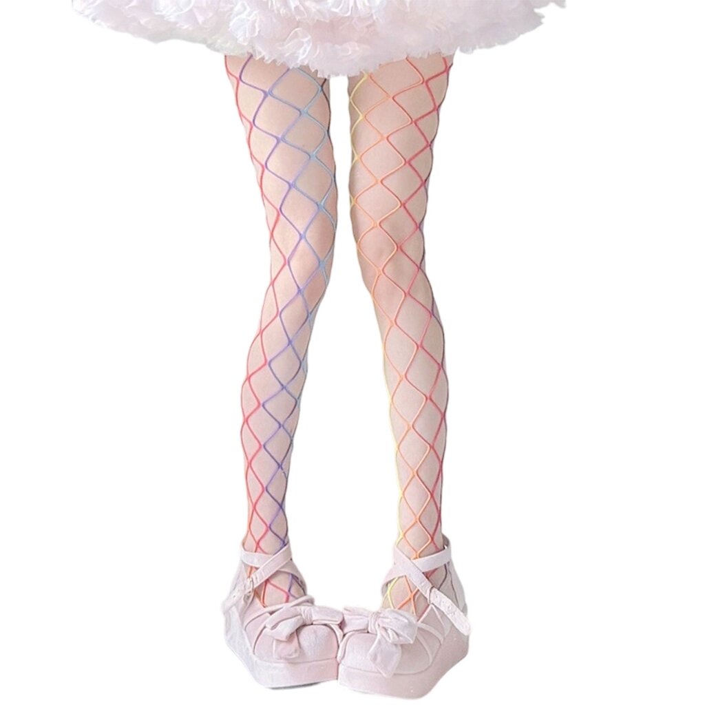 Радужные колготки в сеточку, колготки в сеточку