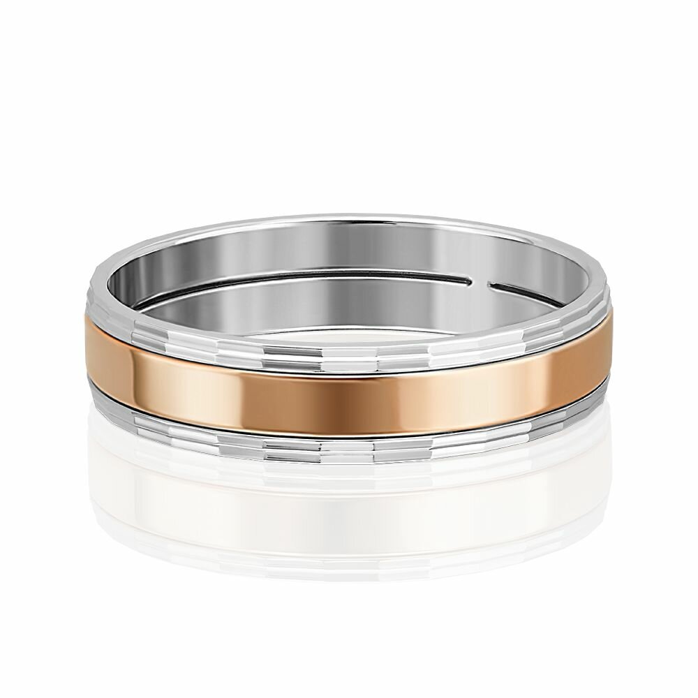 Кольцо обручальное, комбинированное золото, 585 проба, родирование