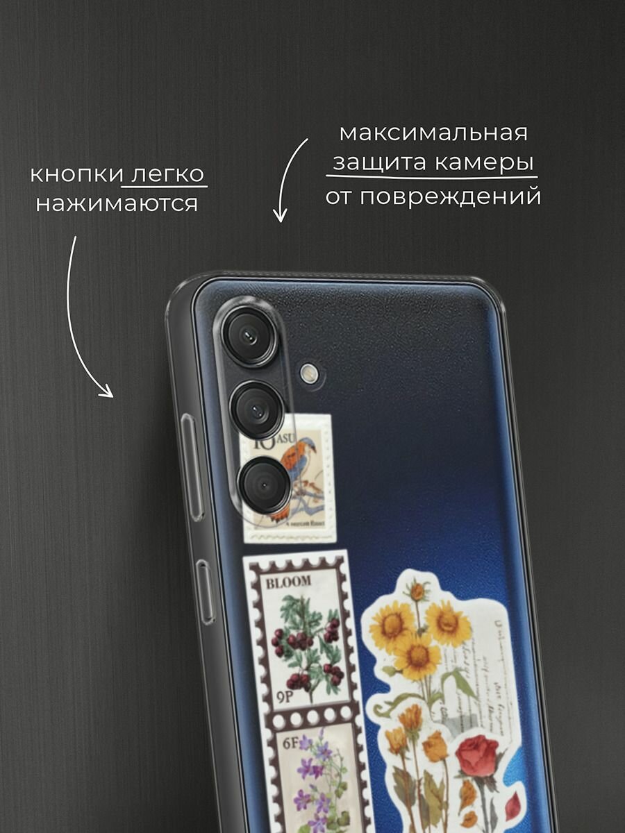 Чехол на Samsung Galaxy M55 / Самсунг M55 с принтом Марки с цветами — фото 1