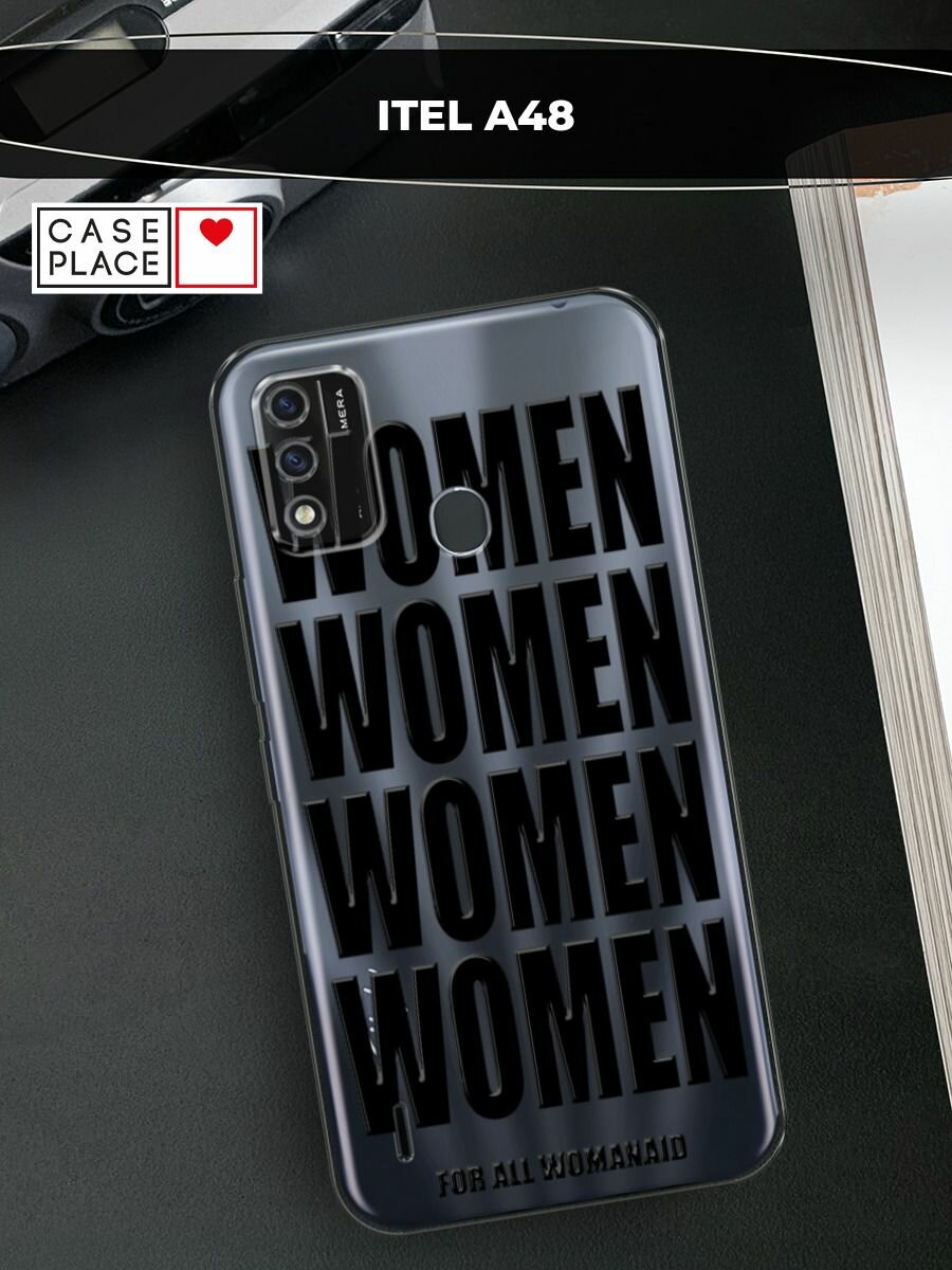 Силиконовый чехол на Itel A48 / Ител А48 с принтом Women black