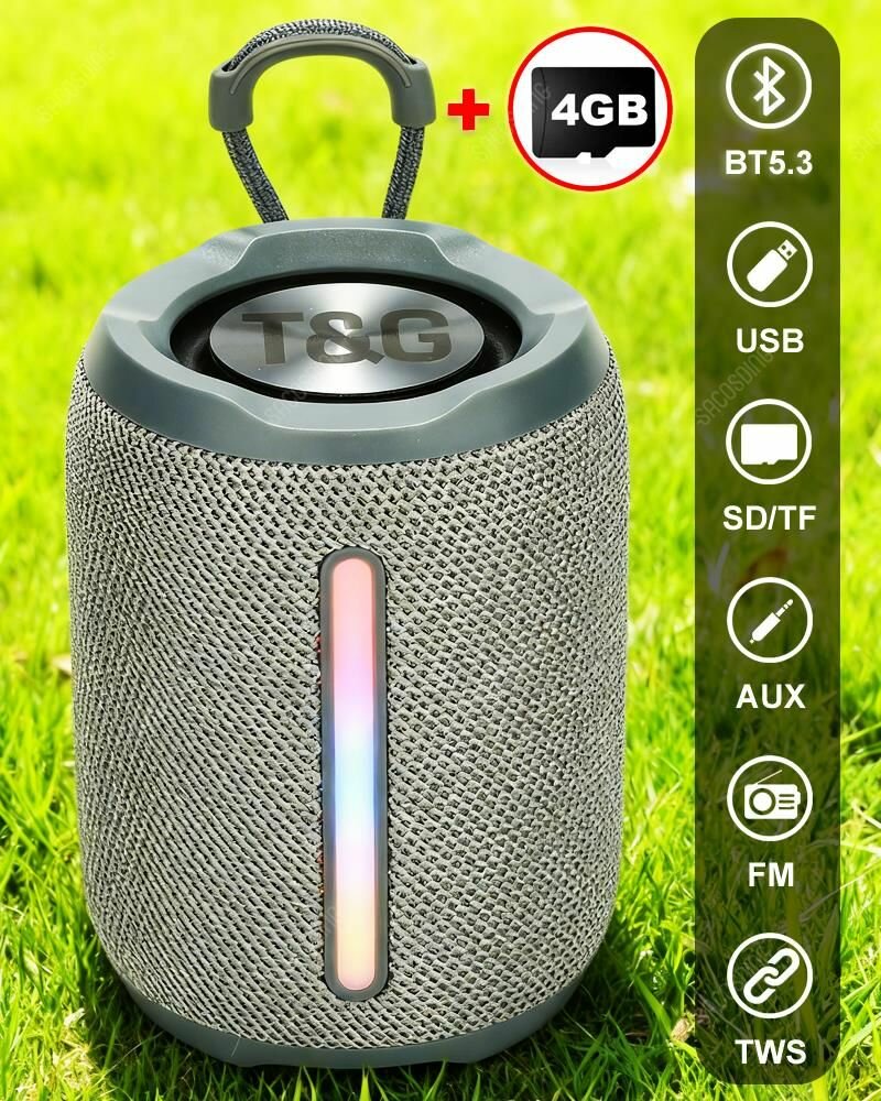 Портативная Bluetooth-колонка с ручкой, RGB-светом и мощным басом. Поддержка TF/USB/AUX/FM/TWS, встроенный микрофон. Для улицы и дома.