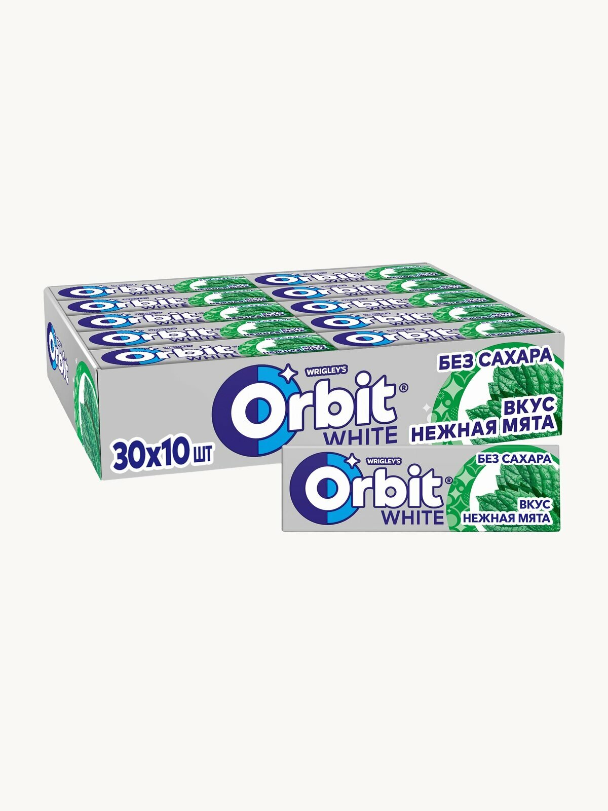 Orbit White "Нежная мята" жевательная резинка без сахара, 30 пачек по 13,6 г