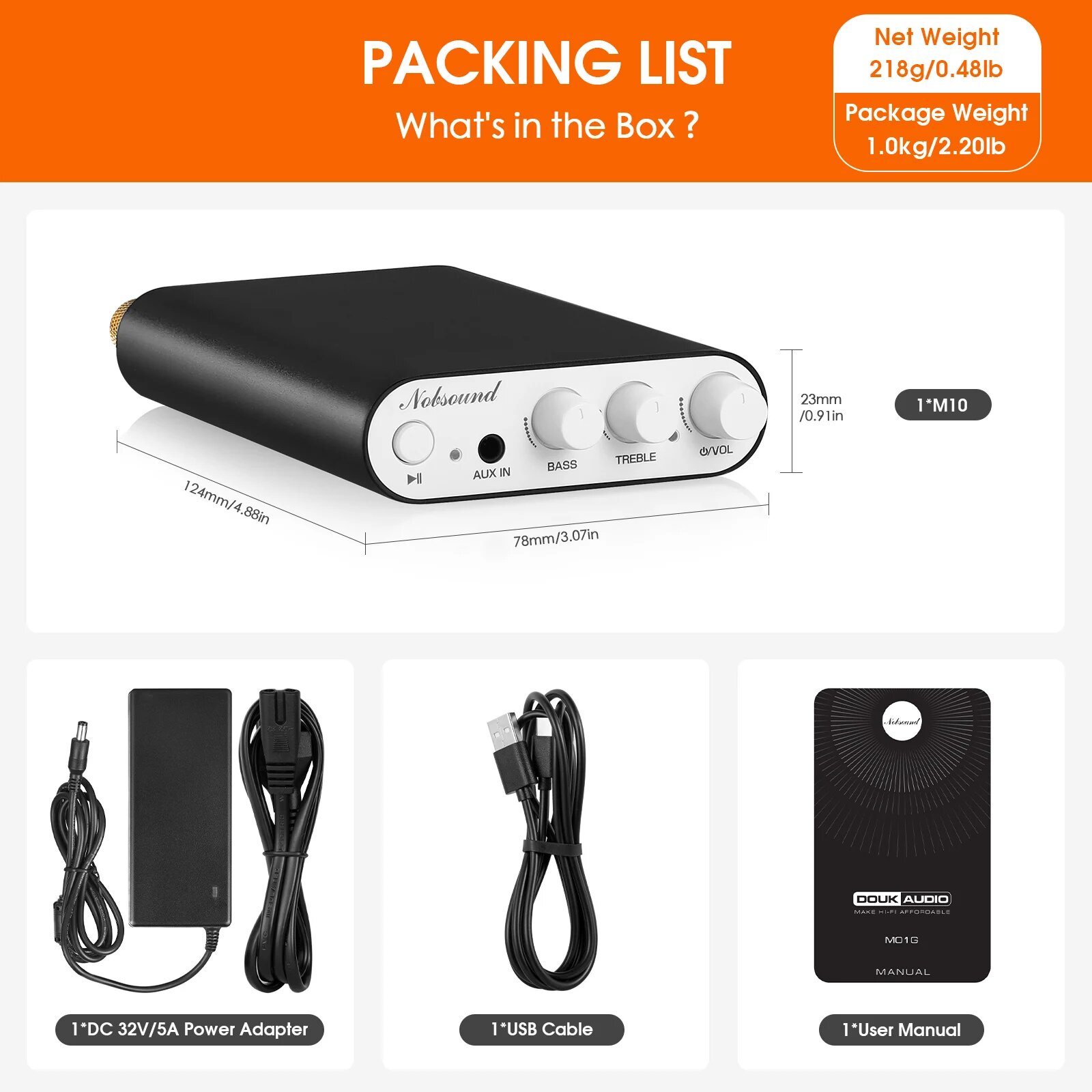 Nobsound M10 Mini Bluetooth Усилитель, 32V5A Power