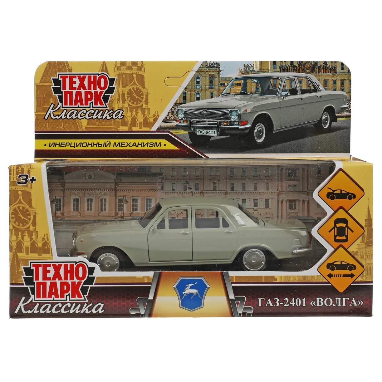 Машинка металлическая инерционная Технопарк ГАЗ-2401, Волга 12 см, серая