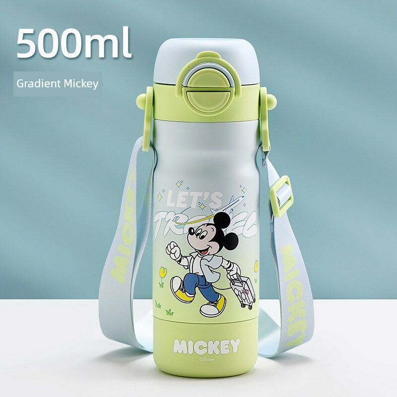 Детский термос-стакан Disney 500 мл с градиентным рисунком Микки и трубочкой, идеальный для начальной школы