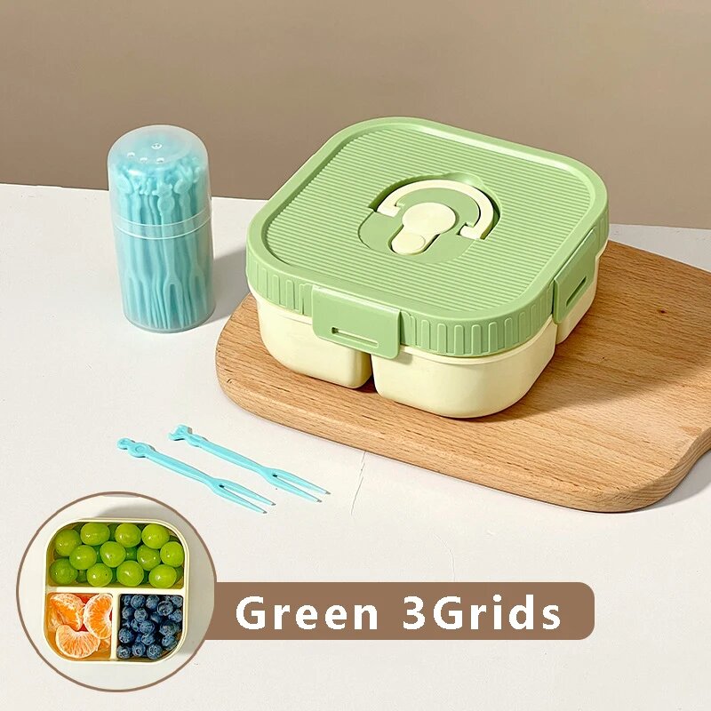 Пластиковый герметичный ланч-бокс 2/3 отделений Зеленый, Green 3grids