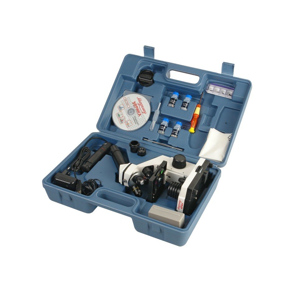 Микроскоп школьный Эврика 40х-1280х с видеоокуляром в кейсе