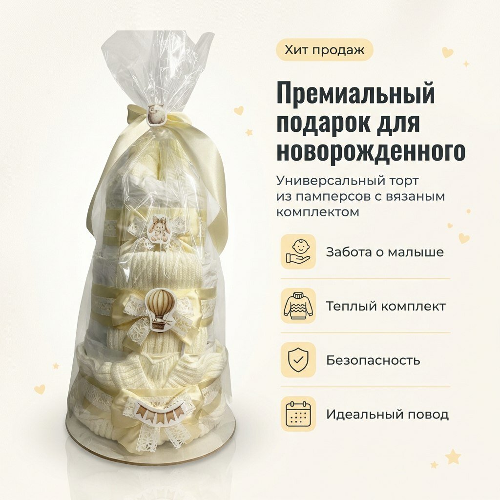 Торт из памперсов Белый ХL