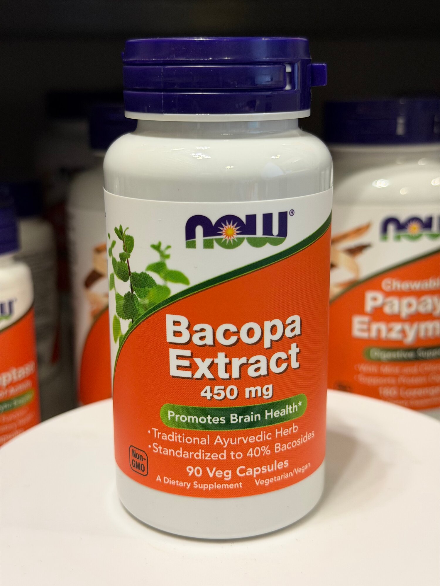 NOW Bacopa Extract 450 mg - экстракт бакопы для памяти, концентрации и поддержки мозга, 90 капсул