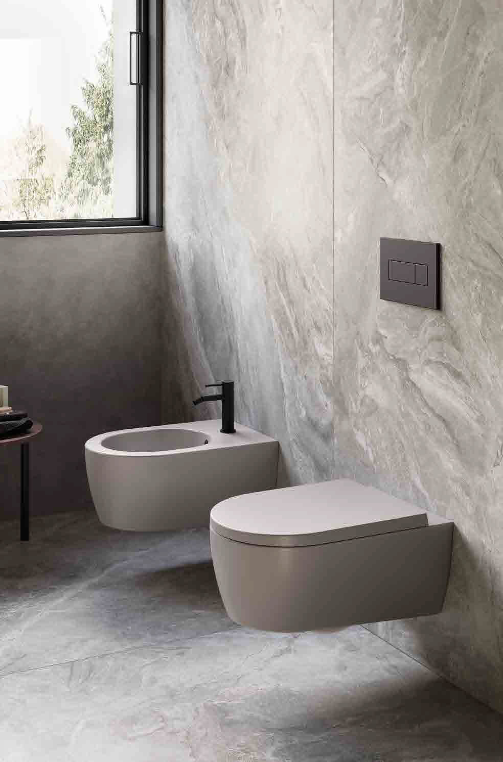 Унитаз подвесной HATRIA FUSION A0Y1CC07, безободковый, с тонкой крышкой микролифт, цвет Cemento, крепления в комплекте